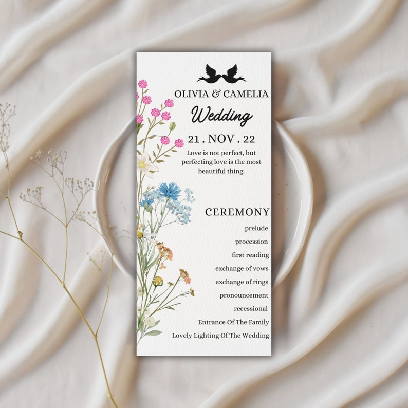 Wildflower Program Template Floral Wedding Program Template Printable ...
