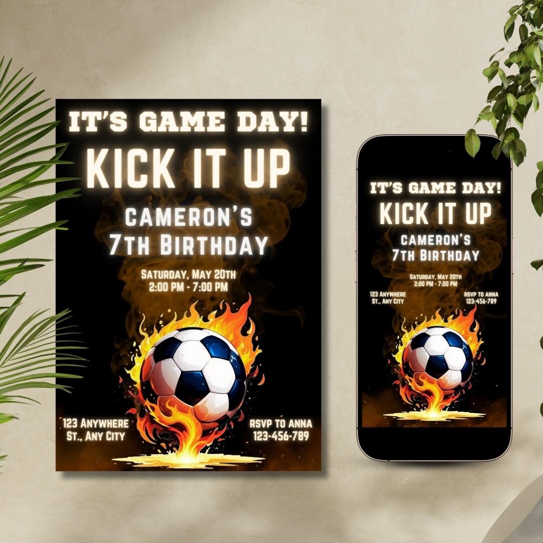 Editable Football Themed Birthday Party Invitation Card Template ...