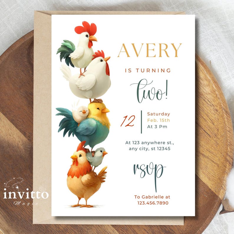 Editable Chicken Birthday Invitation, Farm Animal Party (canva Template ...