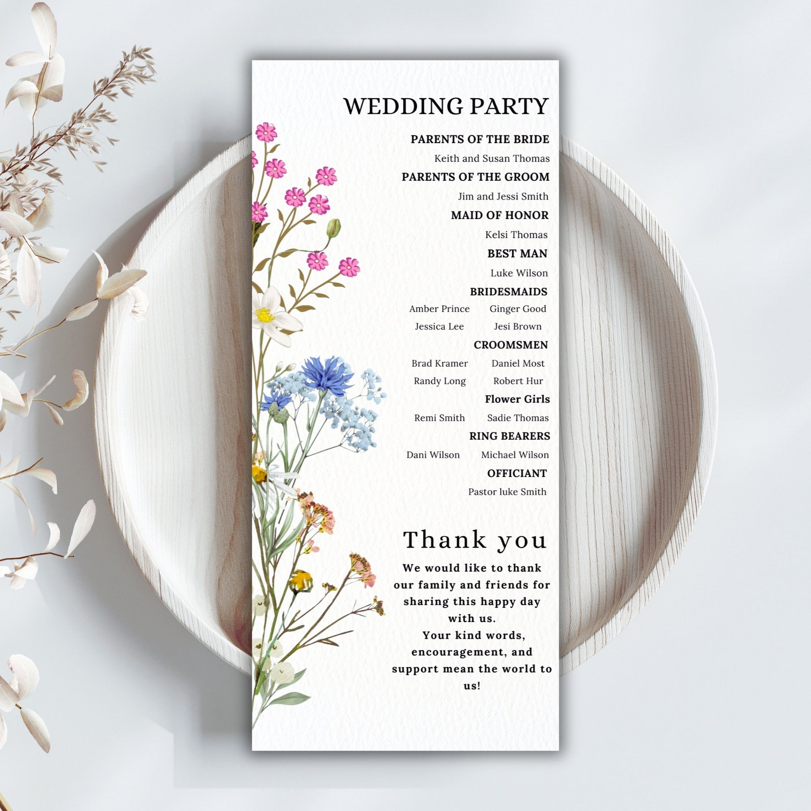 Wildflower Program Template Floral Wedding Program Template Printable ...