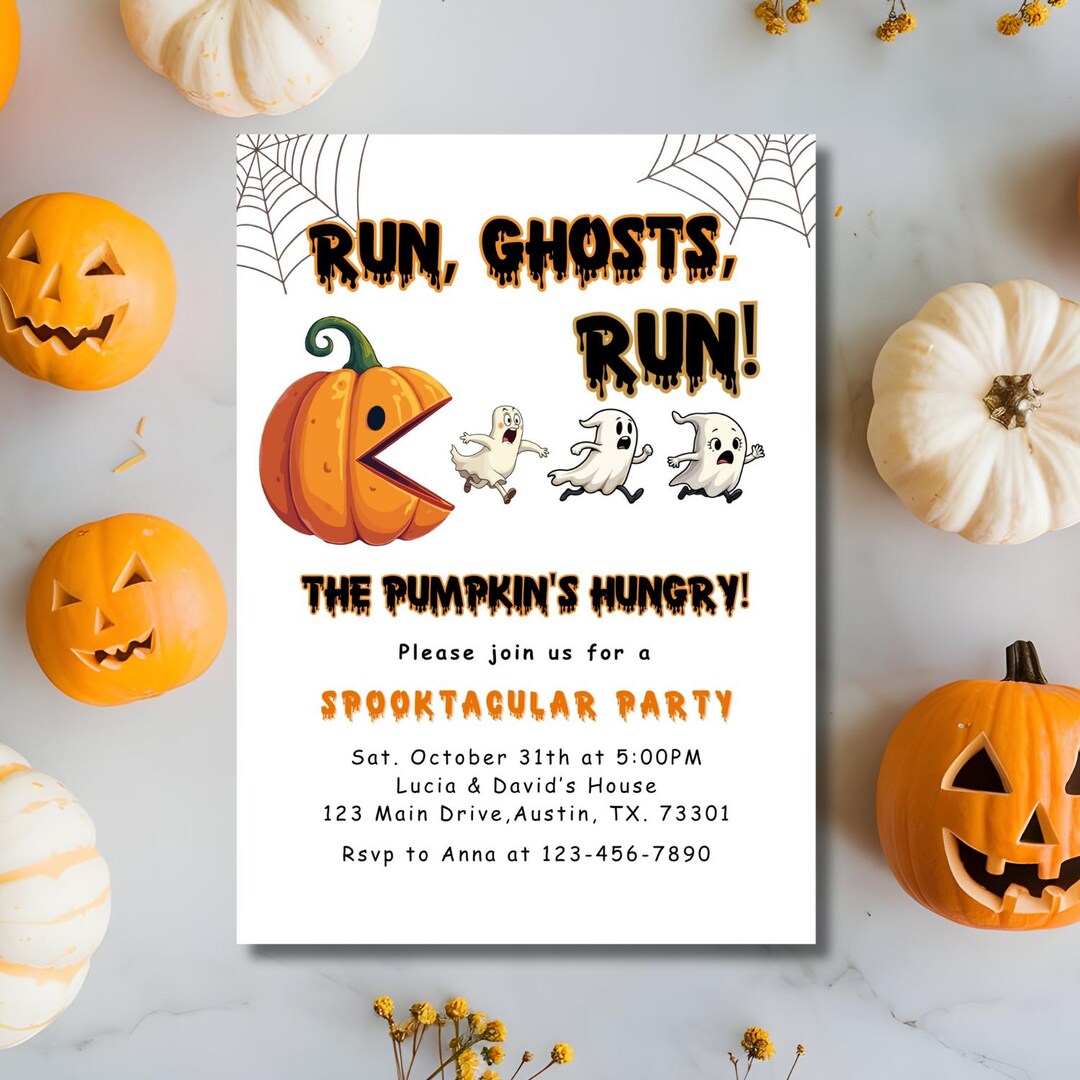 Halloween Party Invitation: Ghosts & Pumpkins Theme (editable Canva ...