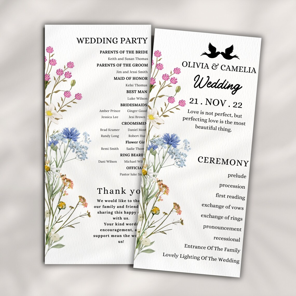 Wildflower Program Template Floral Wedding Program Template Printable ...