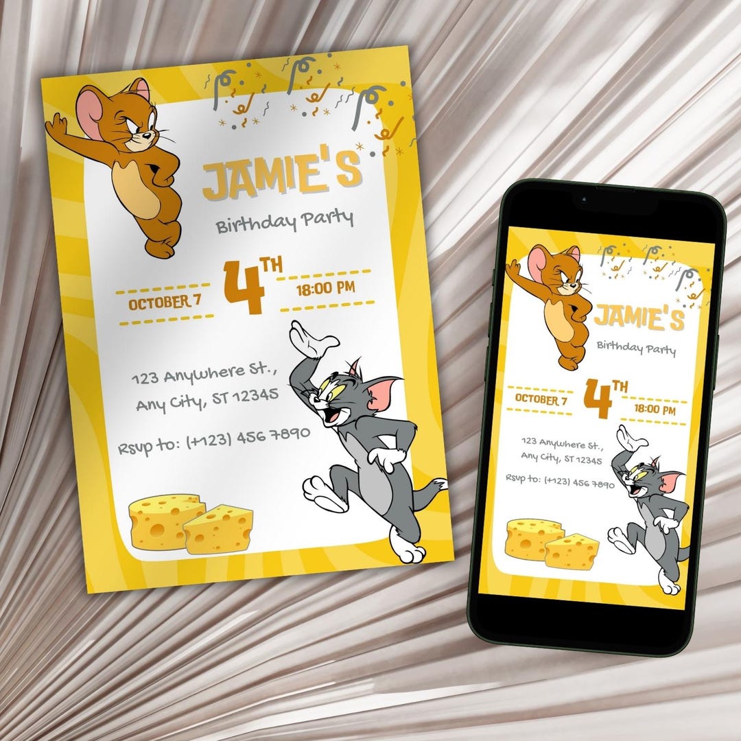 Editable Tom and Jerry Birthday Invitation Template, Printable Tom and ...