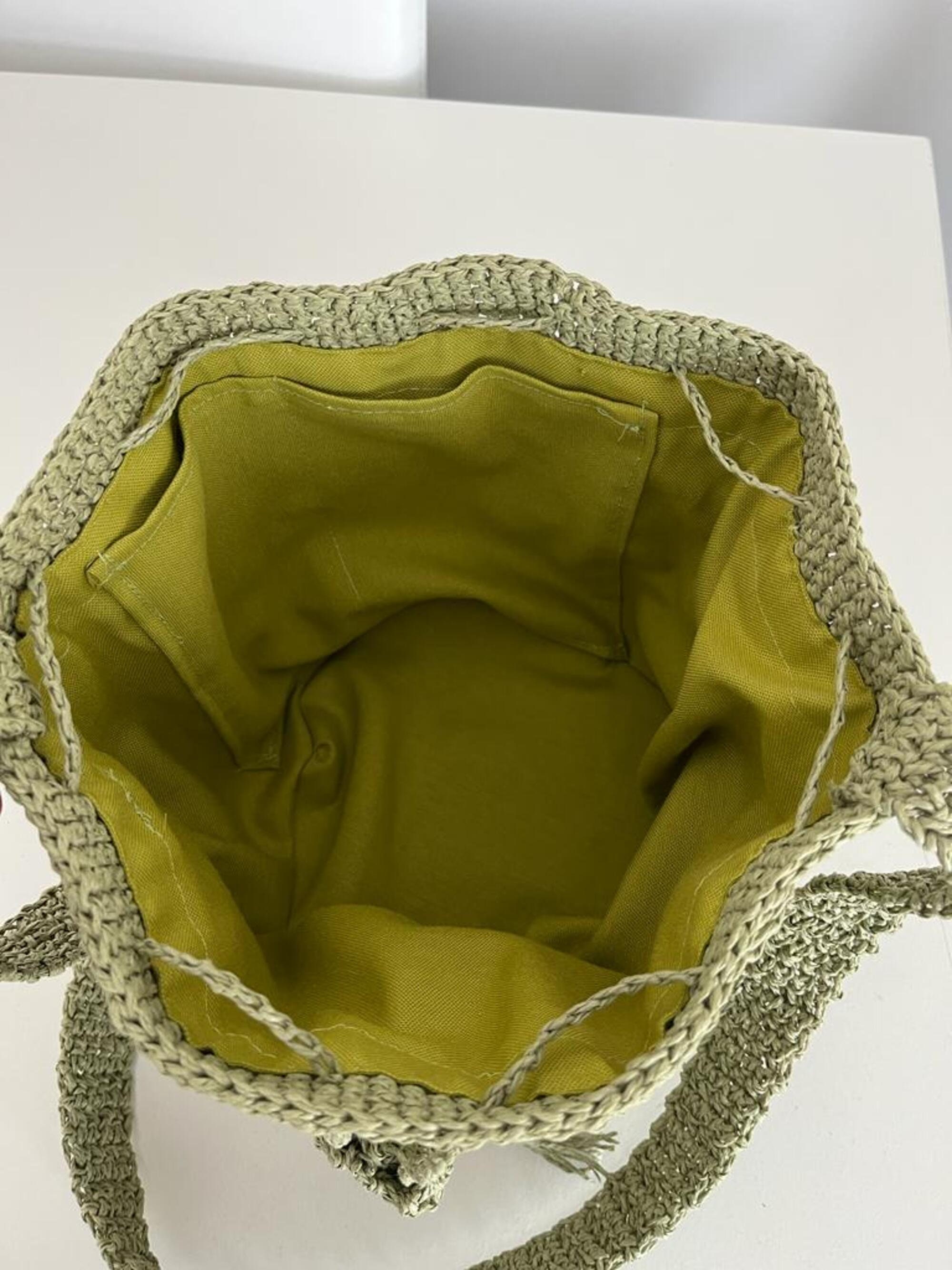 Crochet Raffia Drawstring Bag, Natural Raffia Yarn Crochet Bucket Bag ...