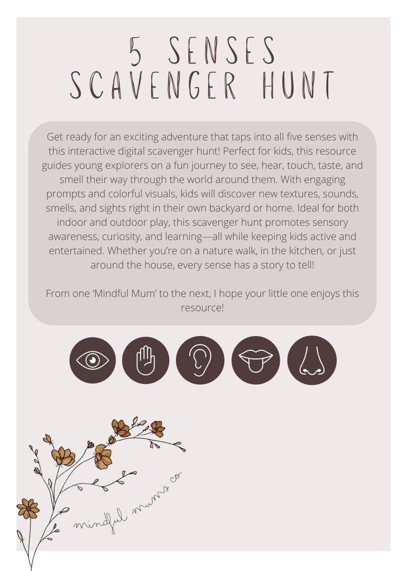 Interactive 5 Senses Scavenger Hunt for Kids | Digital Printable | Fun ...
