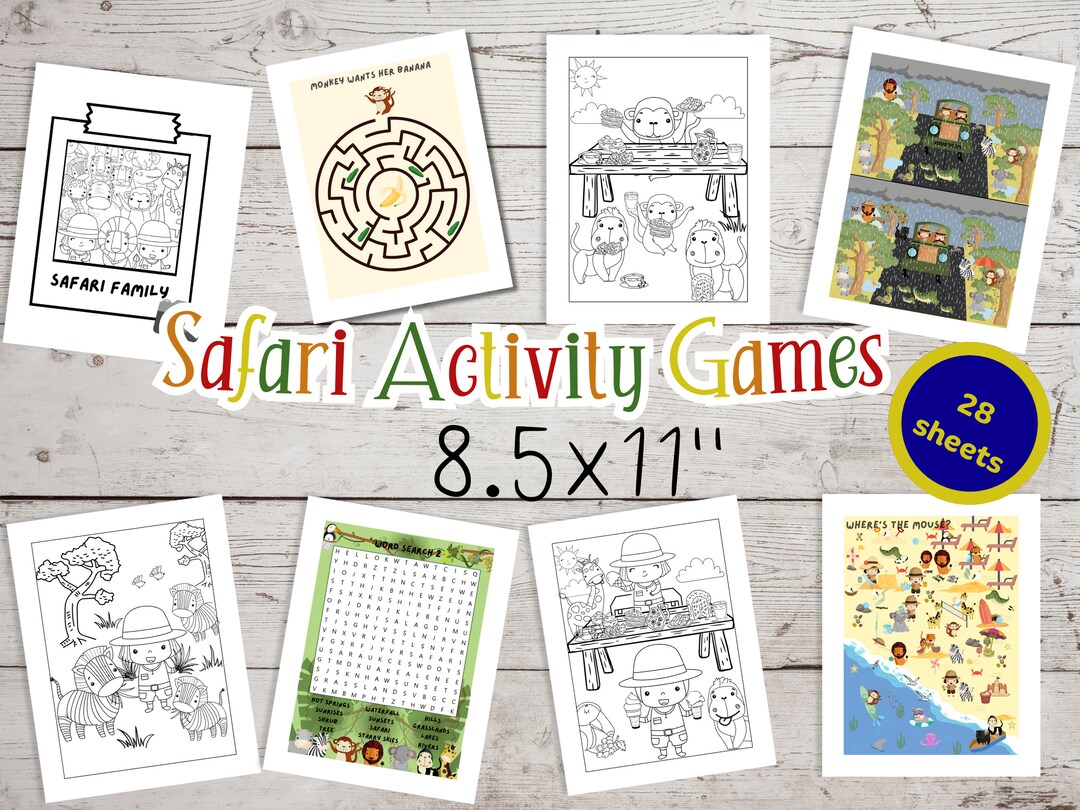 PRINTABLE Safari Animal Activity Sheets for Kids Coloring - Etsy Australia