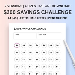 200 Savings Challenge, Low Income Savings Challenge, Money Goal Tracker ...