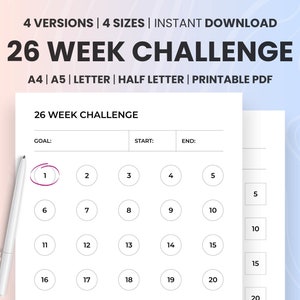 26 Week Challenge Printable: Half Year Goal Tracker (a4/a5/letter) (PDF ...