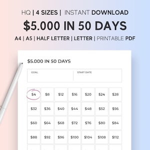 5000 in 50 Days, 5k Savings Challenge, 5000 Savings Challenge, 5.000 ...