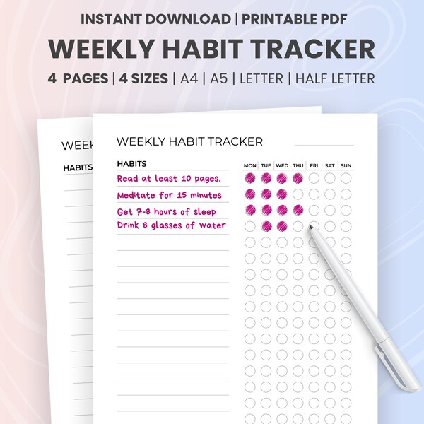 Yearly Habit Tracker, Printable Aesthetic Habit Tracker Template, 365 ...
