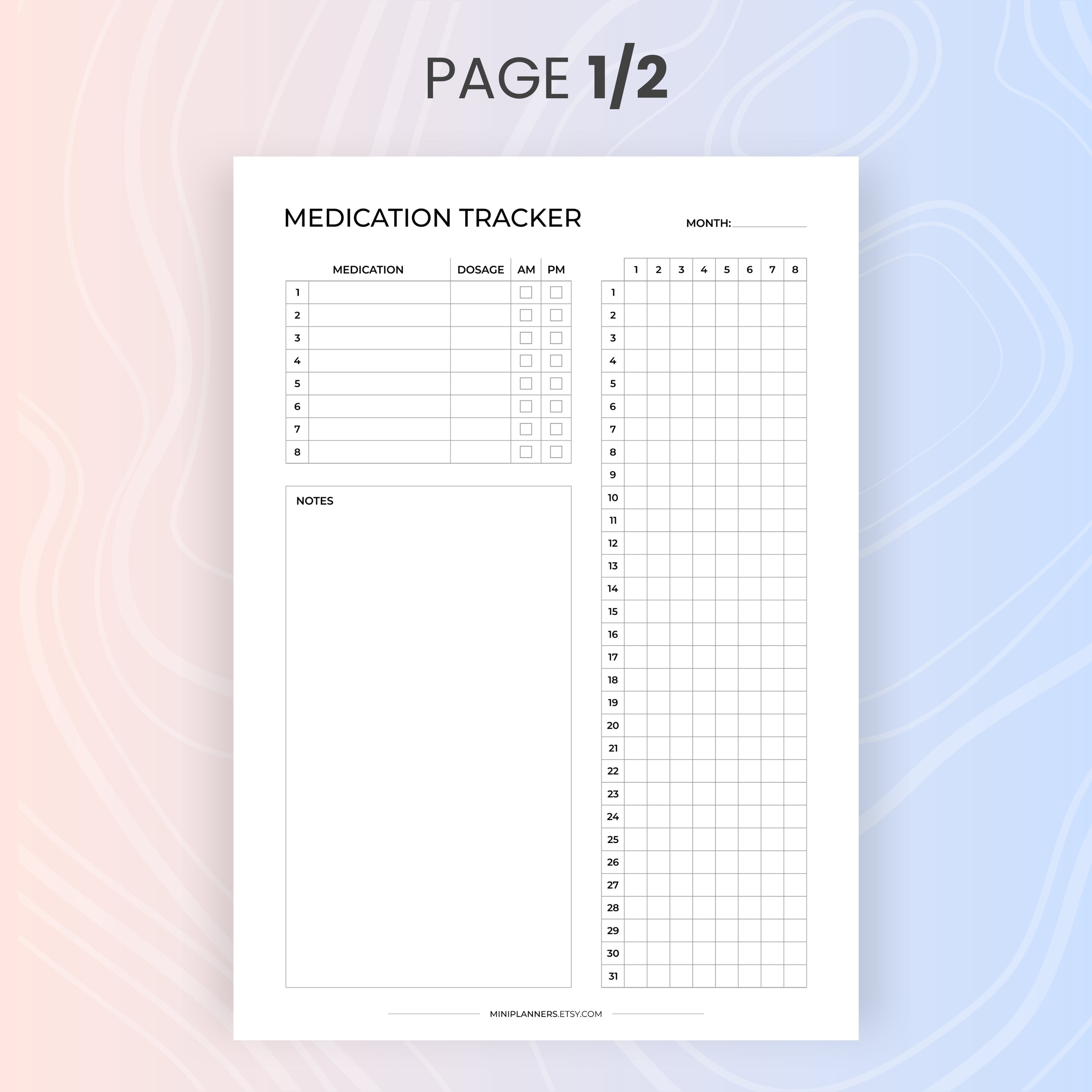 Monthly Medication Tracker, AM PM Pill Organizer, Pill Schedule, Daily ...