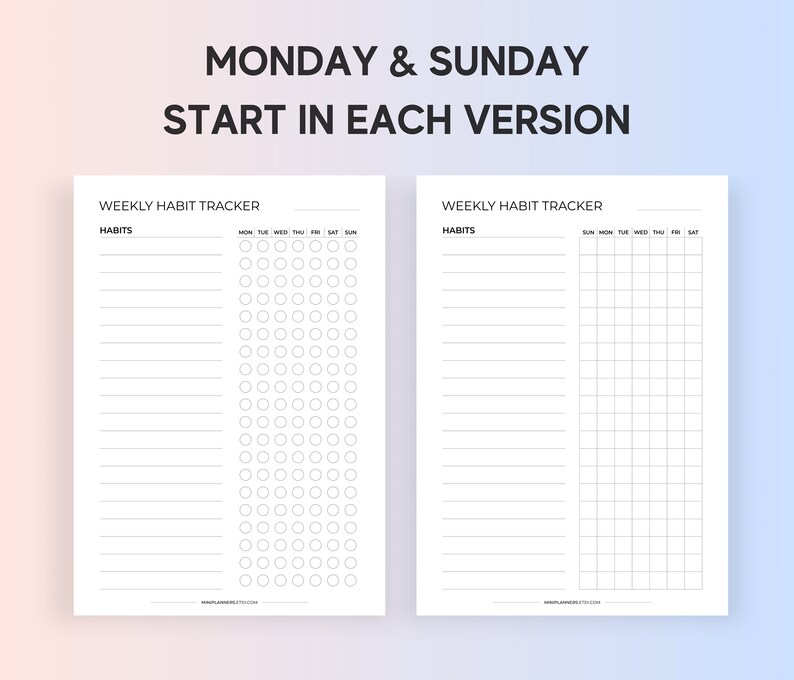 Weekly Habit Tracker, Printable Minimalist Habit Tracker Template ...