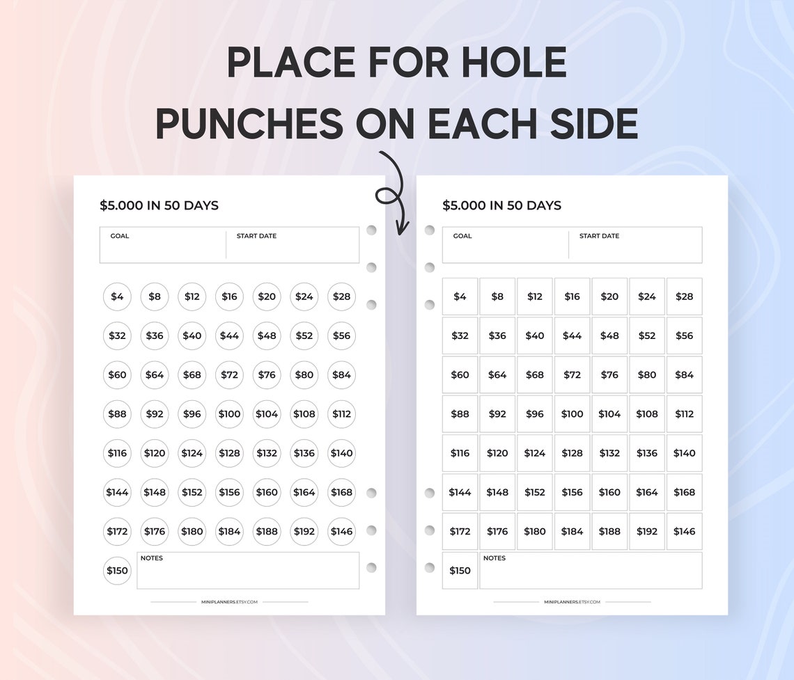 5000 in 50 Days, 5k Savings Challenge, 5000 Savings Challenge, 5.000 ...