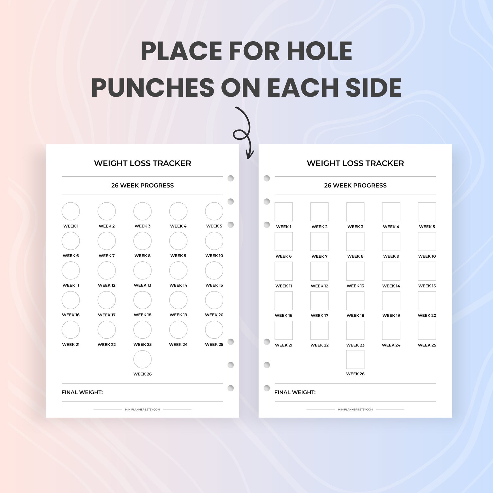 Printable Weekly Weight Loss Tracker, 26 Week Weightloss Progress Chart ...