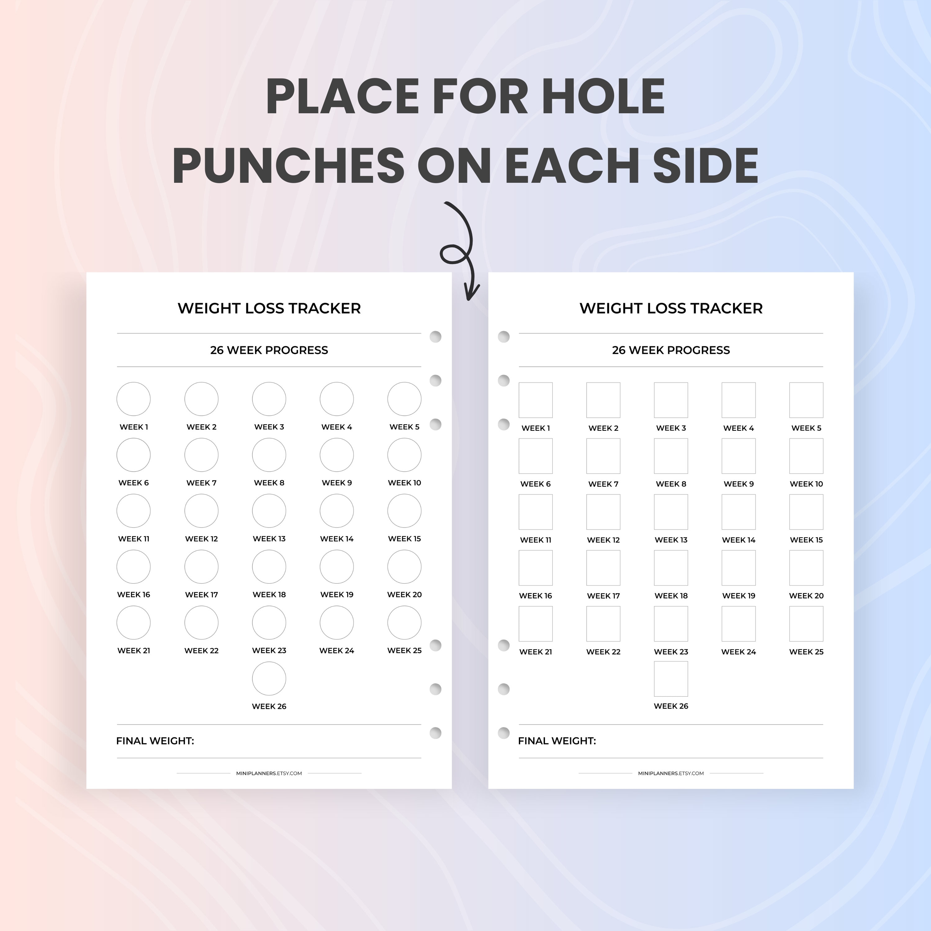 Printable Weekly Weight Loss Tracker, 26 Week Weightloss Progress Chart ...