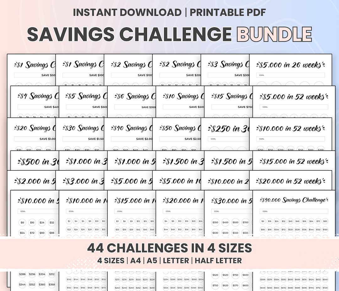 Set of 44 Savings Challenges, Money Saving Challenge, 100 Envelope ...