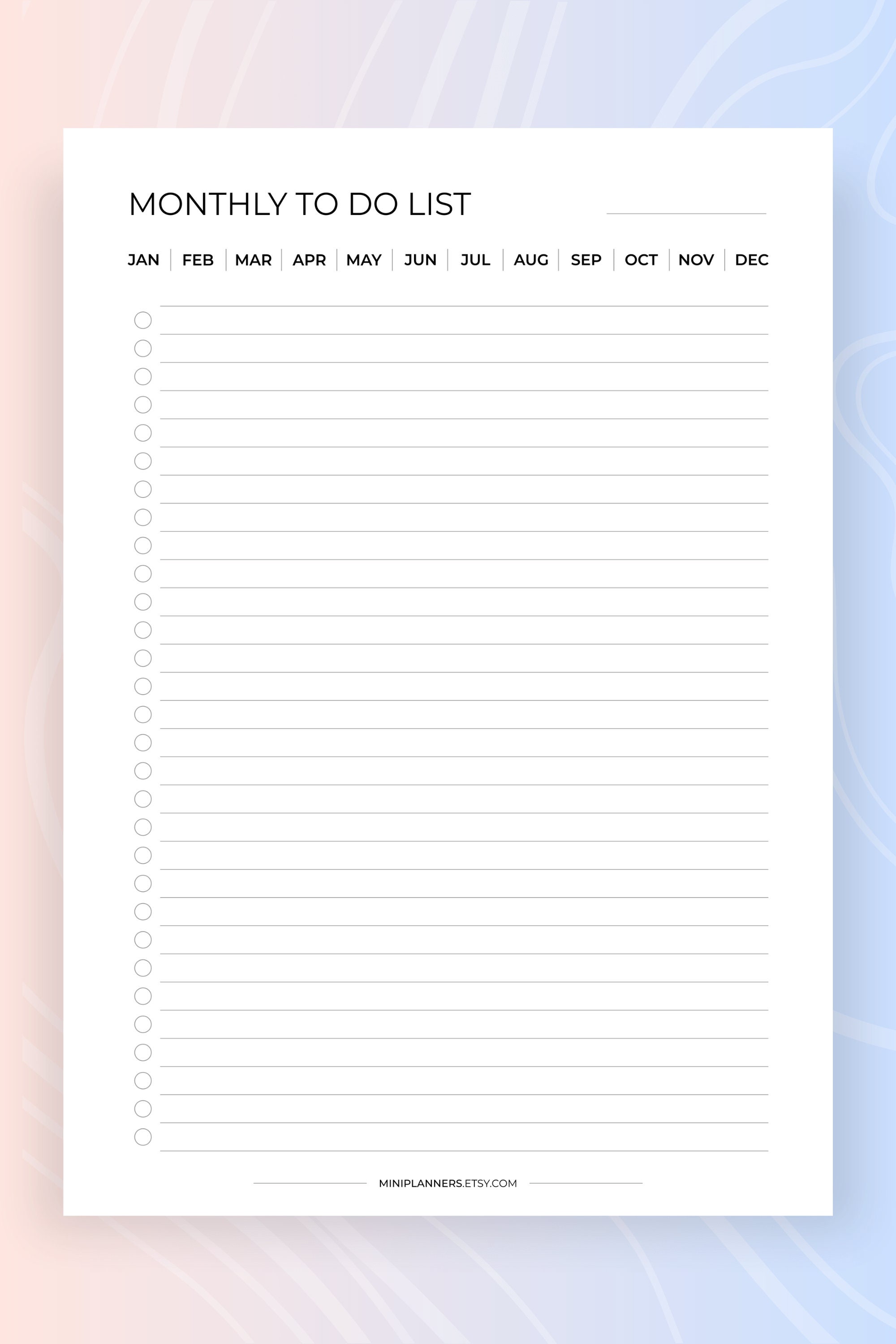 Monthly to Do List Printable to Do List Checklist Template - Etsy Canada