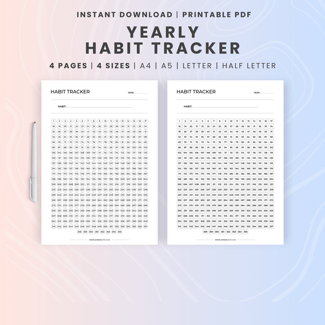 Yearly Habit Tracker Printable Aesthetic Habit Tracker - Etsy