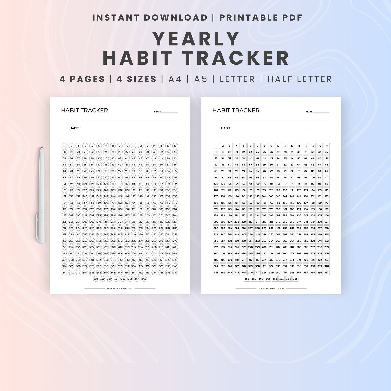 Yearly Habit Tracker, Printable Aesthetic Habit Tracker Template, 365 ...