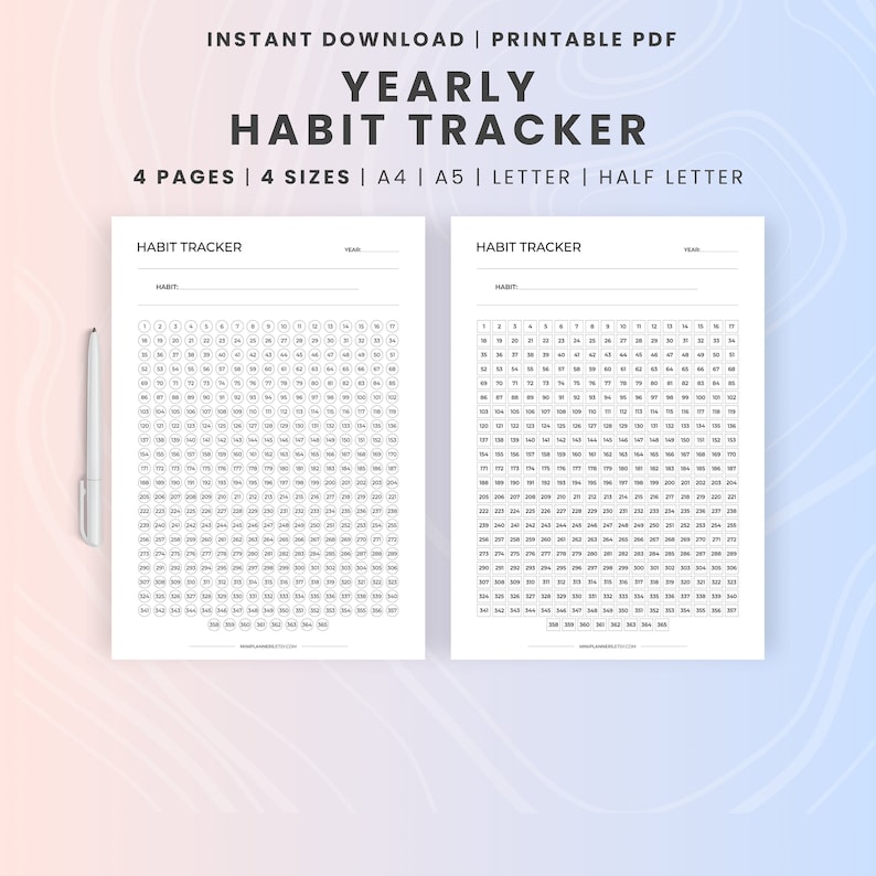 Yearly Habit Tracker, Printable Aesthetic Habit Tracker Template, 365 ...