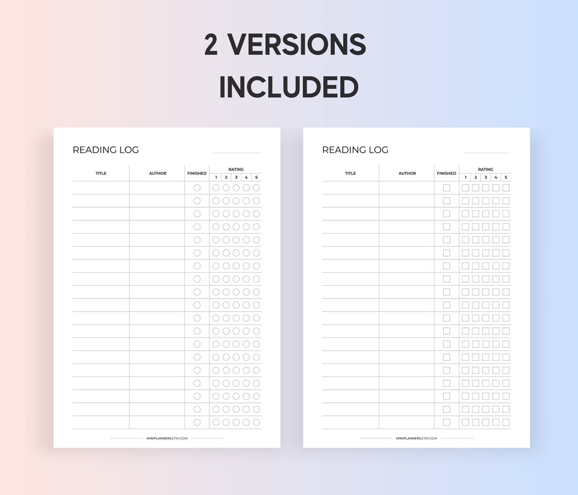Reading Log, Printable Books to Read Tracker, Book Rating, Bookworm ...