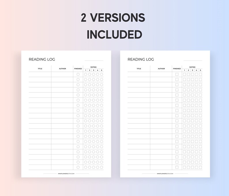 Reading Log, Printable Books to Read Tracker, Book Rating, Bookworm ...