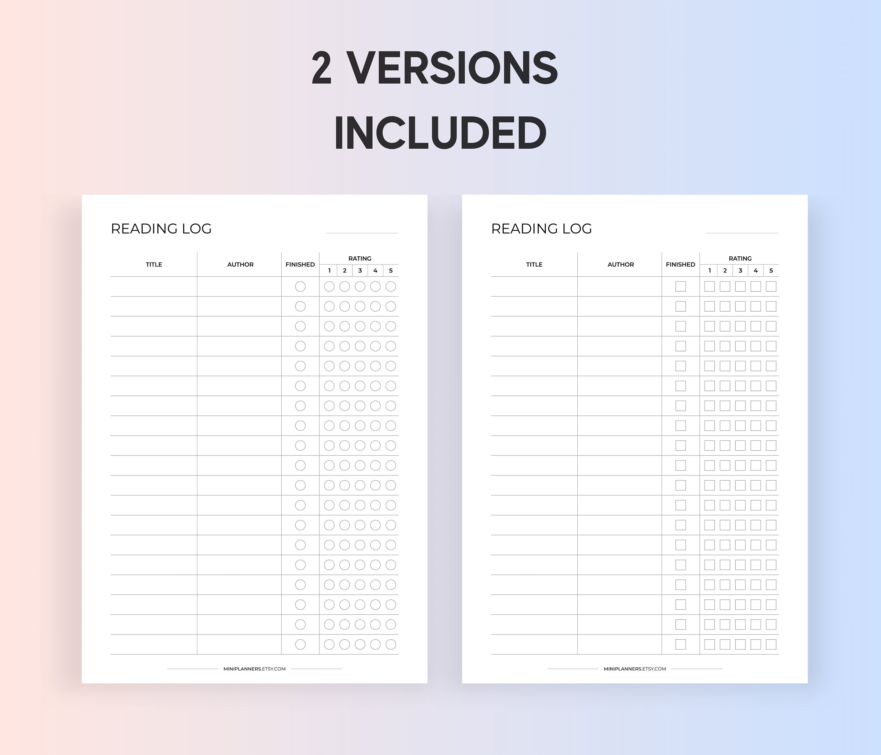 Reading Log, Printable Books to Read Tracker, Book Rating, Bookworm ...