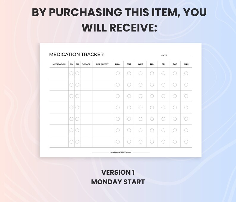 Weekly Medication Tracker: AM PM, Supplements (printable PDF) - Etsy