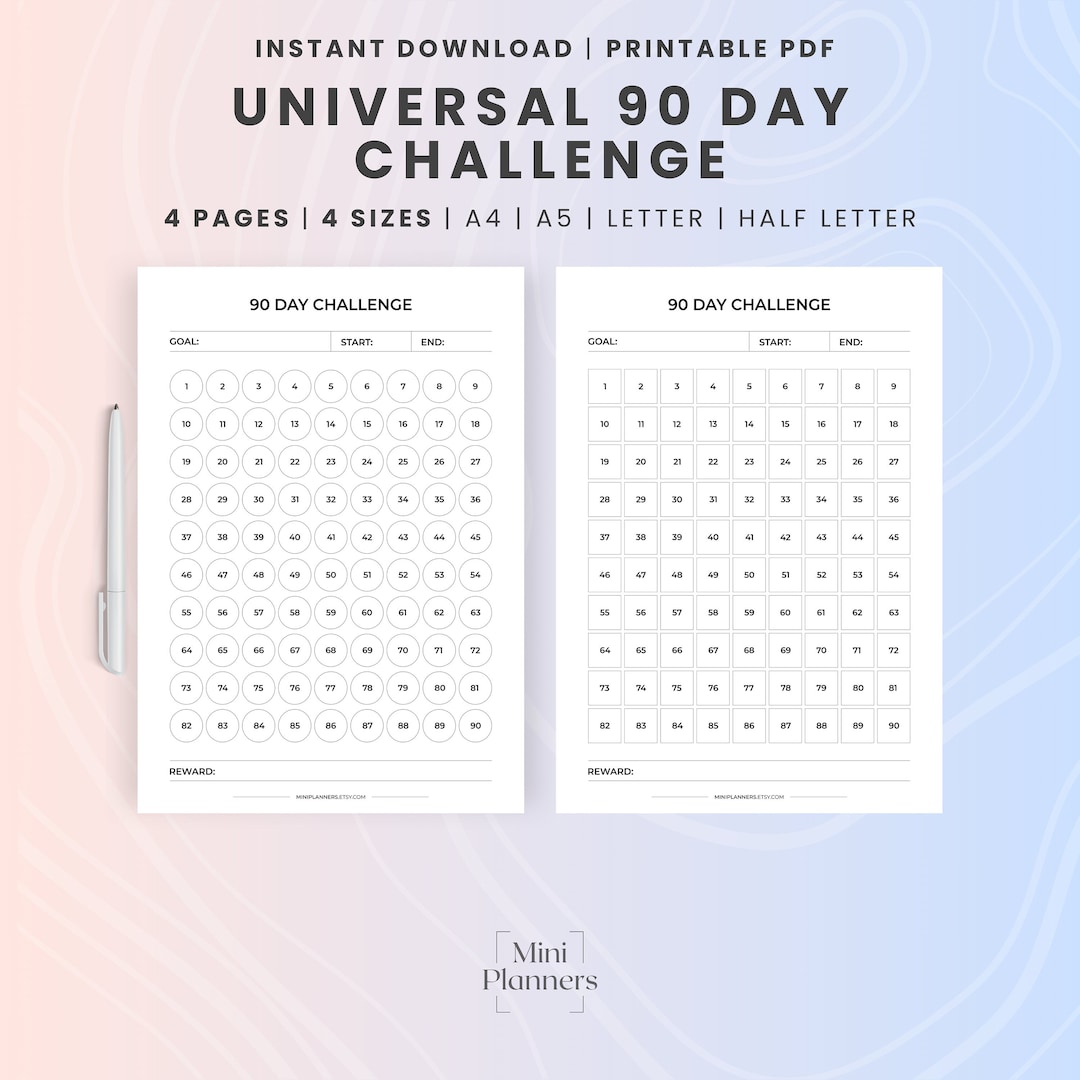 Universal 90 Day Challenge Printable Template With Rewards, Fitness ...