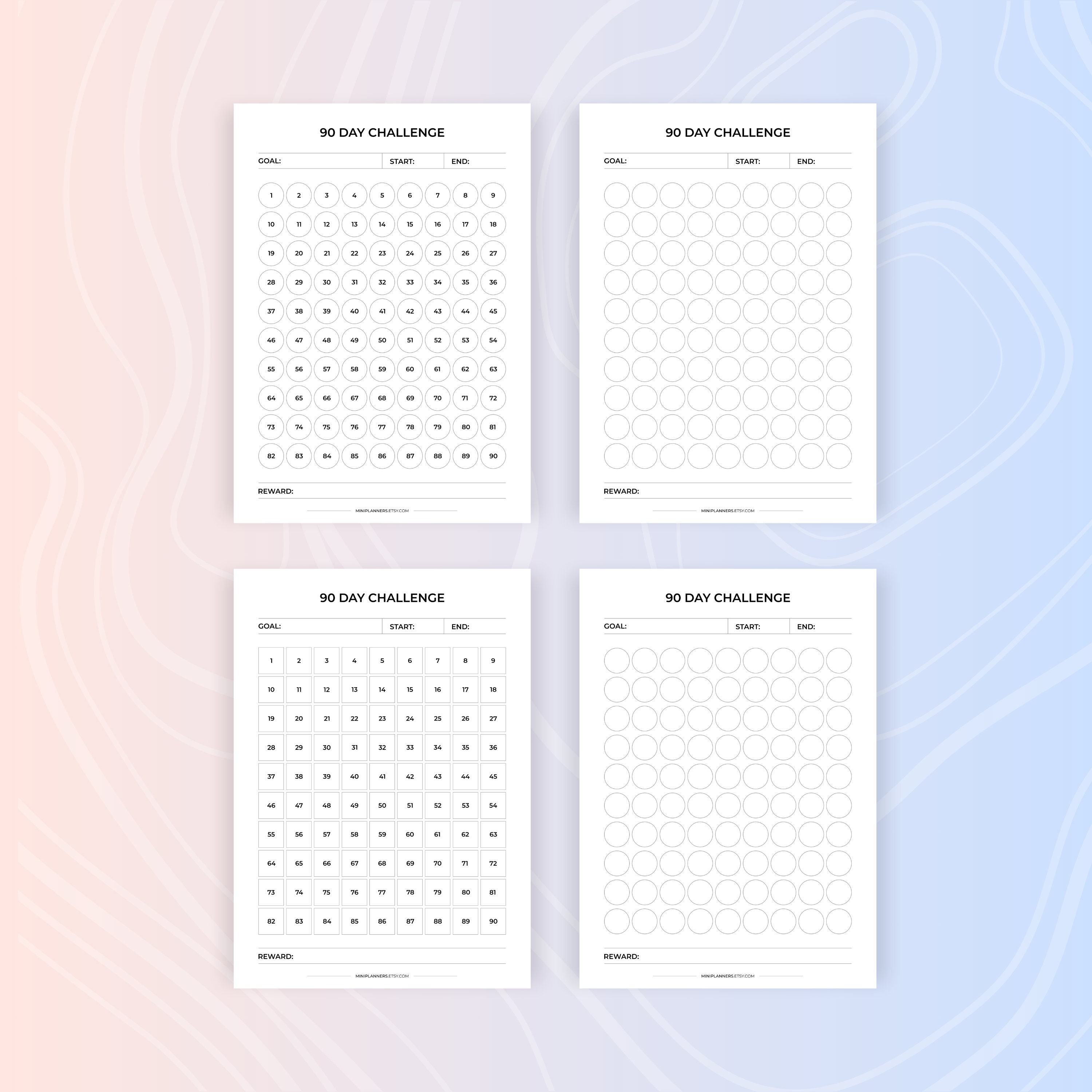 Universal 90 Day Challenge Printable Template With Rewards - Etsy