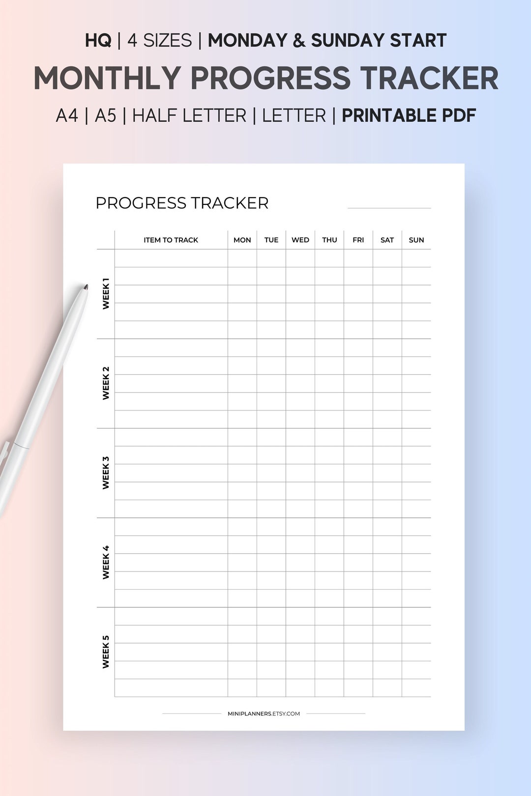 Monthly Progress Tracker, Sport Progress Log, 31 Day Motivational Tool ...