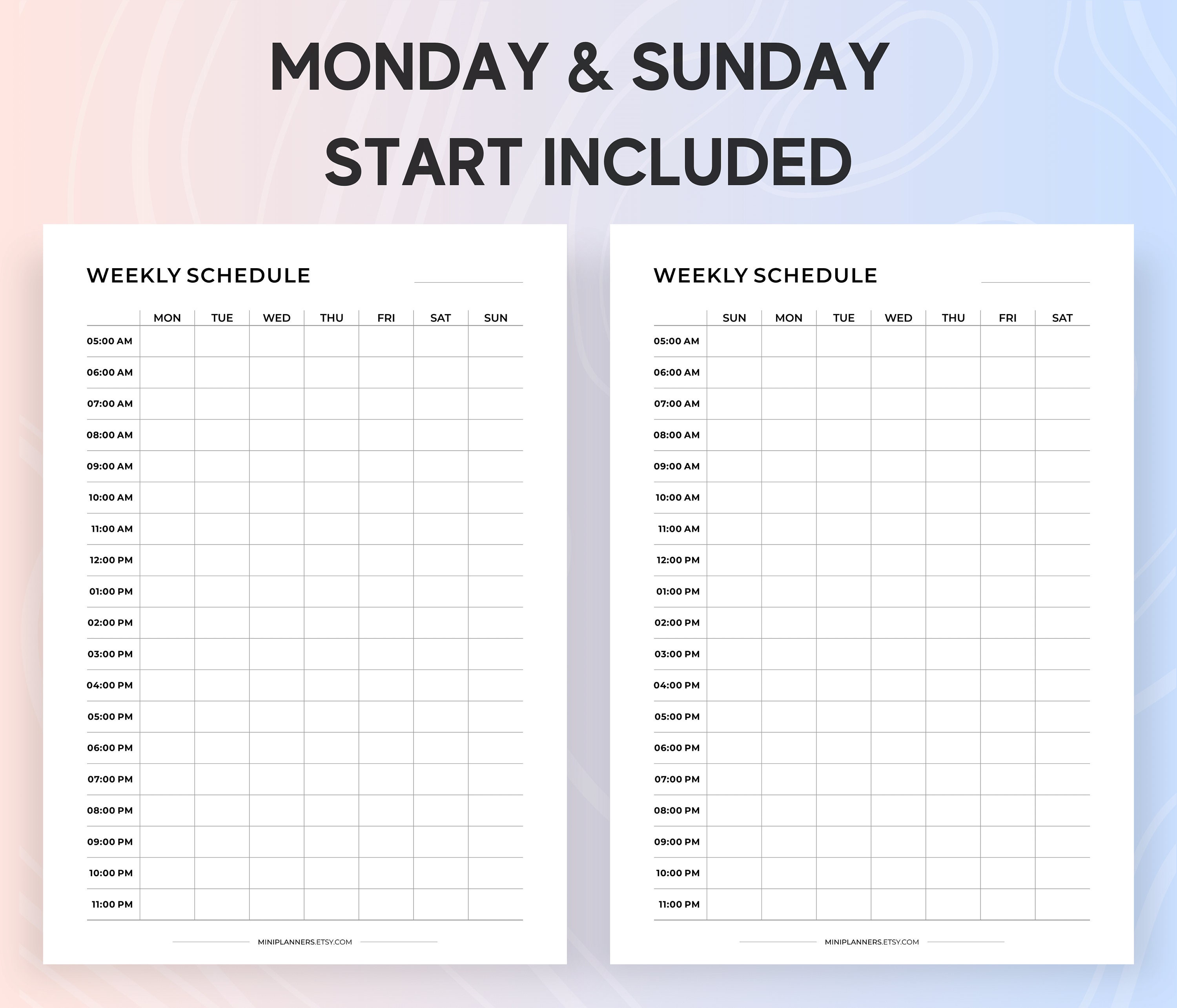5 Am 11 Pm Hourly Weekly Schedule Template, Weekly Planner With Hours ...