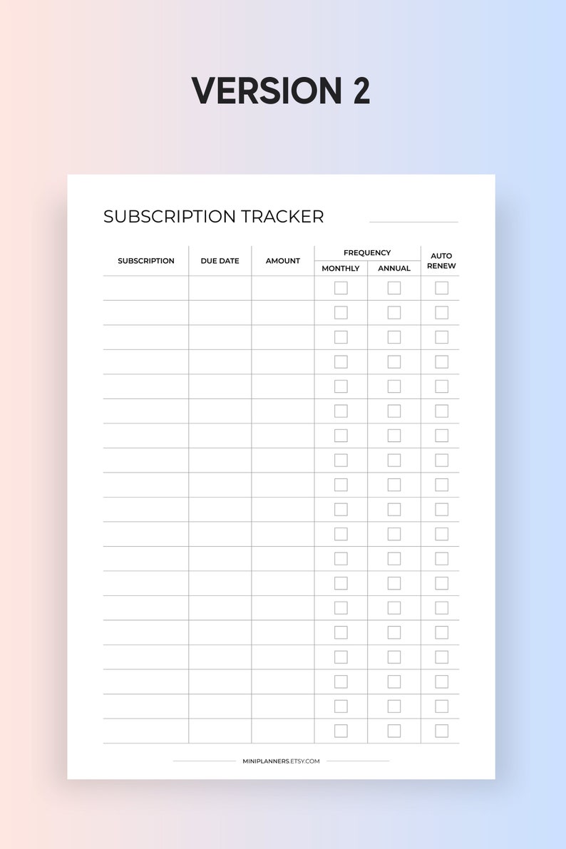 Subscription Tracker Printable: Monthly Payment Reminder (PDF) - Etsy
