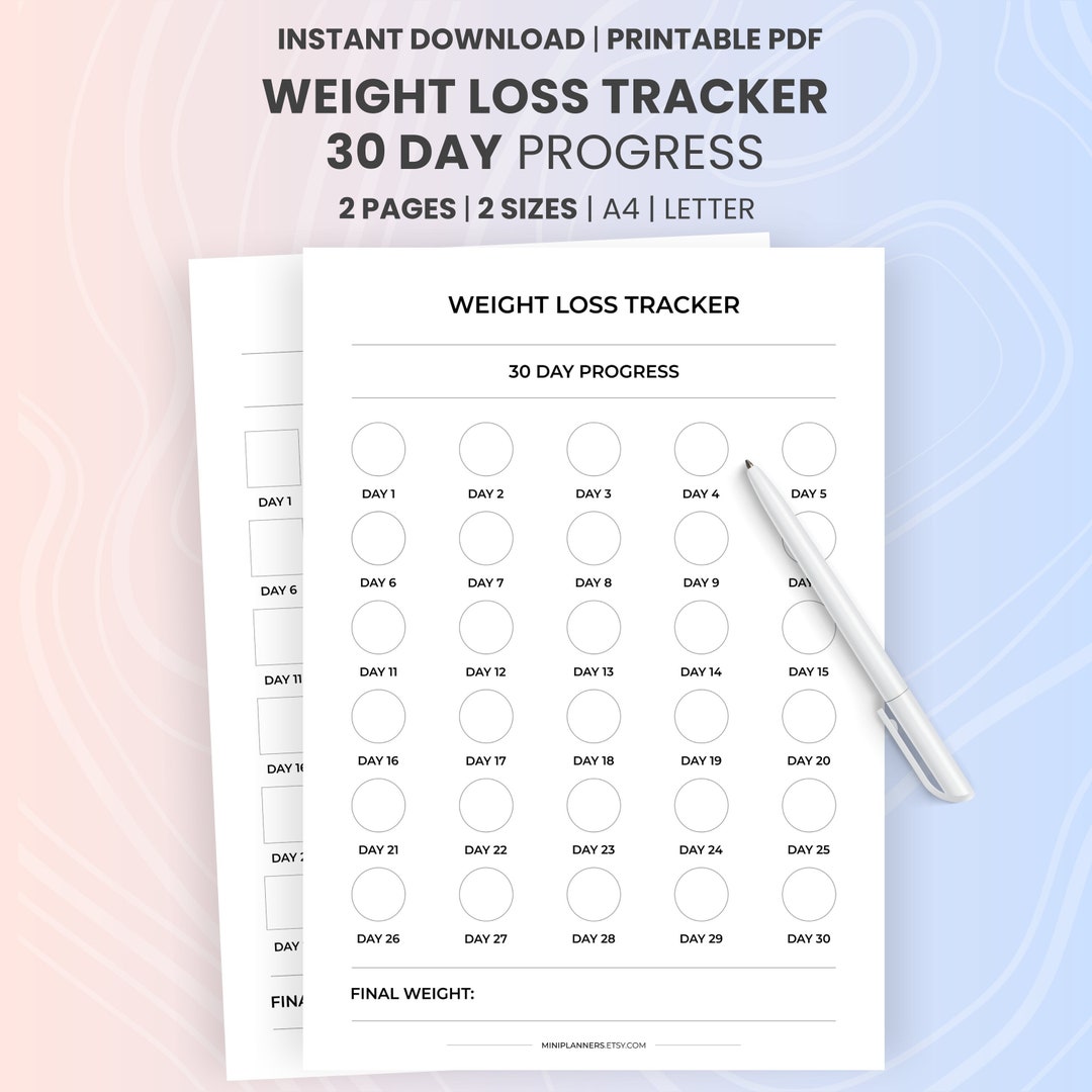 Weight Loss Tracker, Printable 30 Day Weight Loss Challenge, Weightloss ...