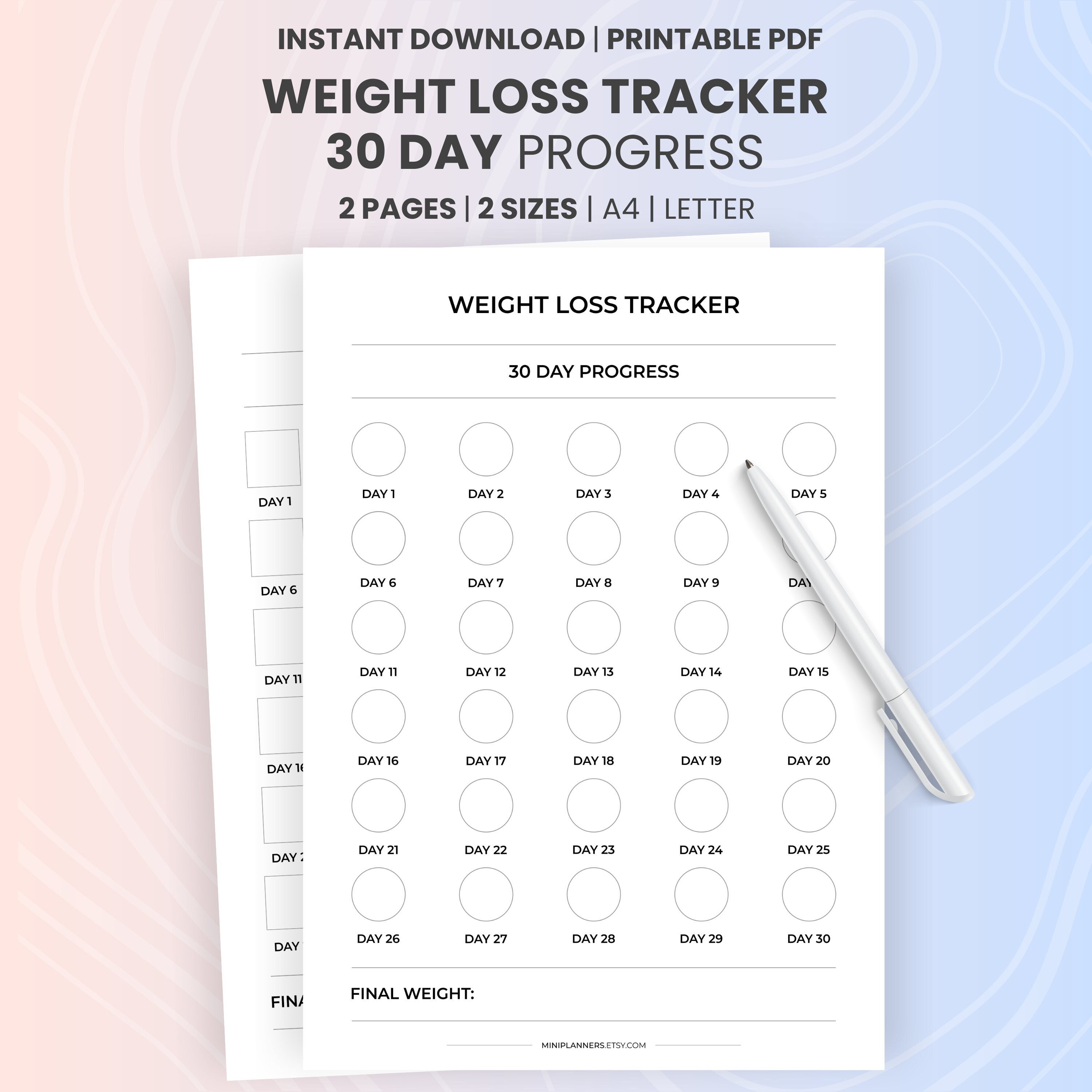 Weight Loss Tracker, Printable 30 Day Weight Loss Challenge, Weightloss ...