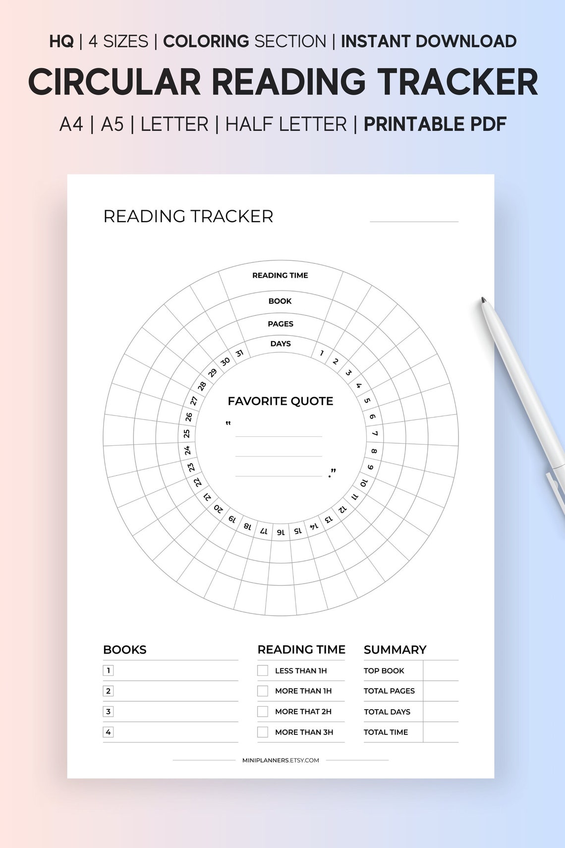 Circle Reading Tracker, Printable Circular Monthly Book Reading Log ...