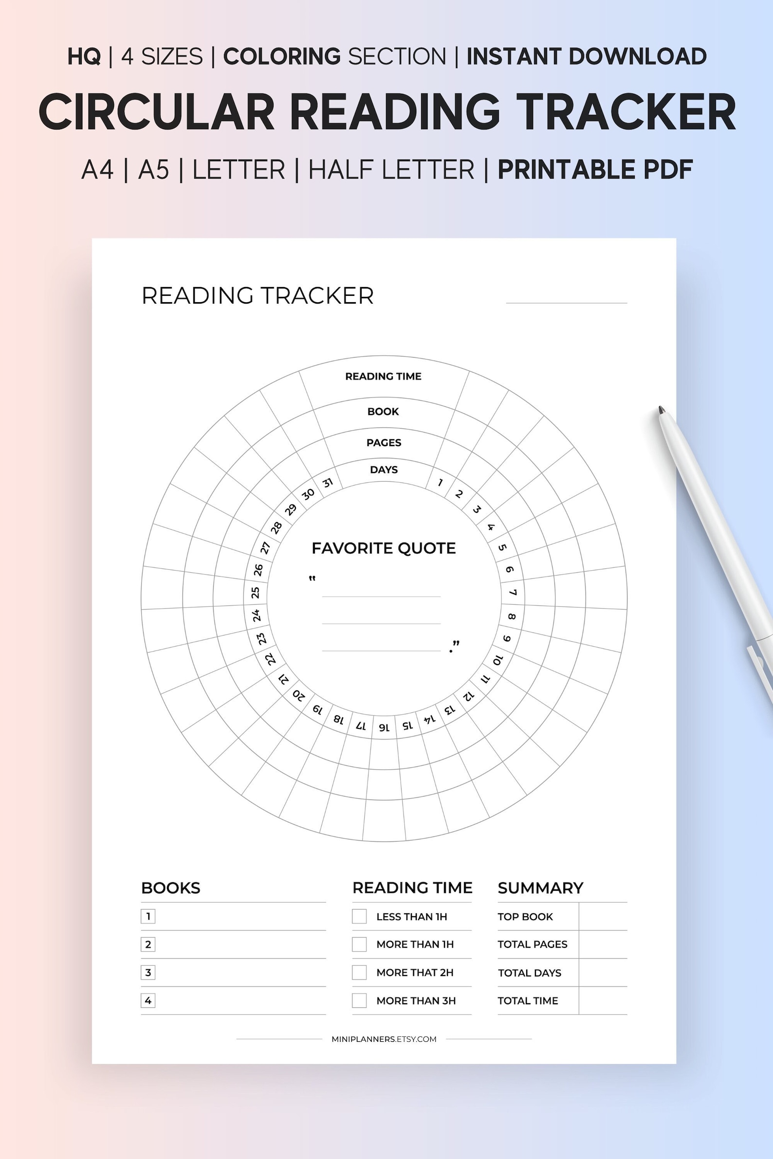 Circle Reading Tracker, Printable Circular Monthly Book Reading Log ...