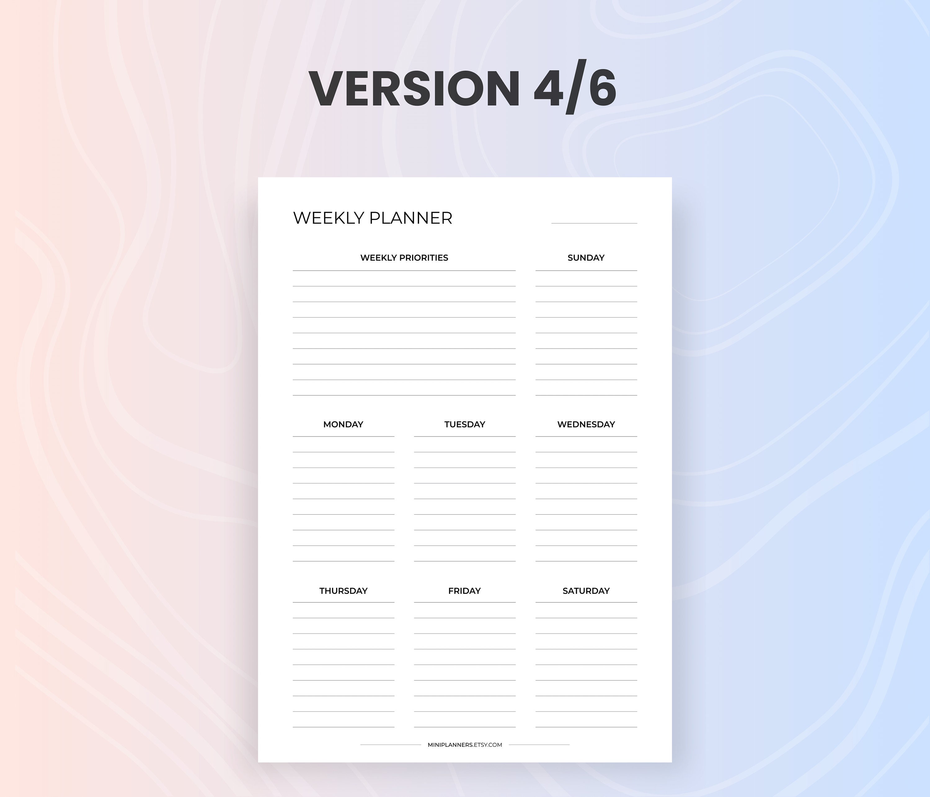Weekly Planner Printable to Do List Template Simple Blank - Etsy