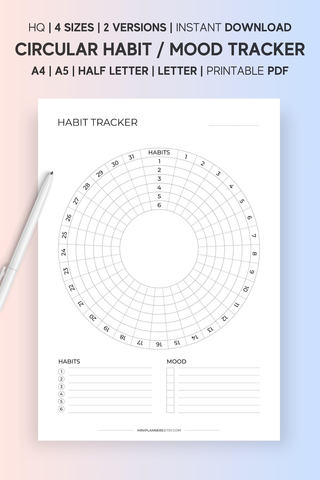 Circle Habit Tracker, Printable Routine Template PDF, Circular Habit ...