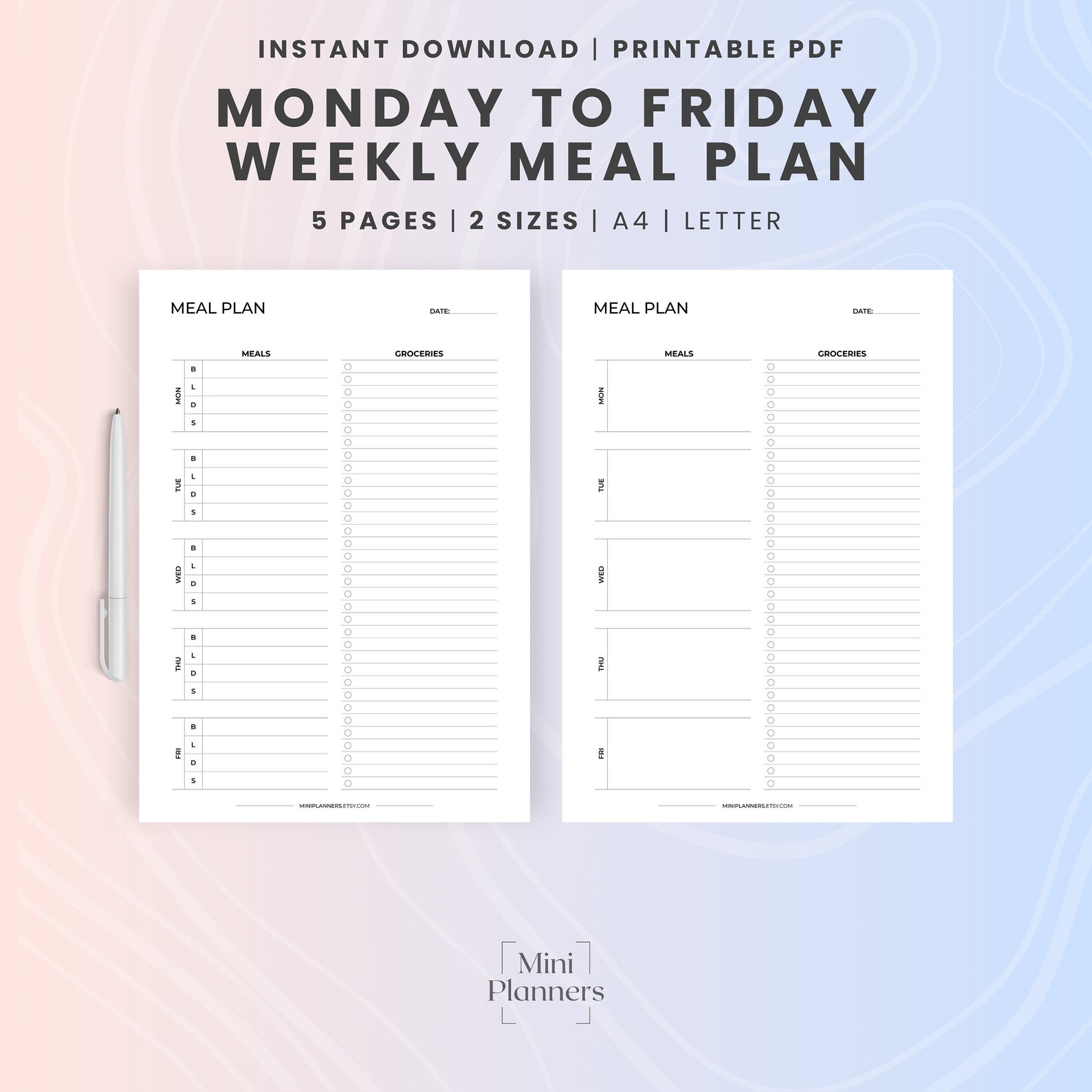 Monday to Friday Meal Plan With Grocery List, Daily and Weekly ...