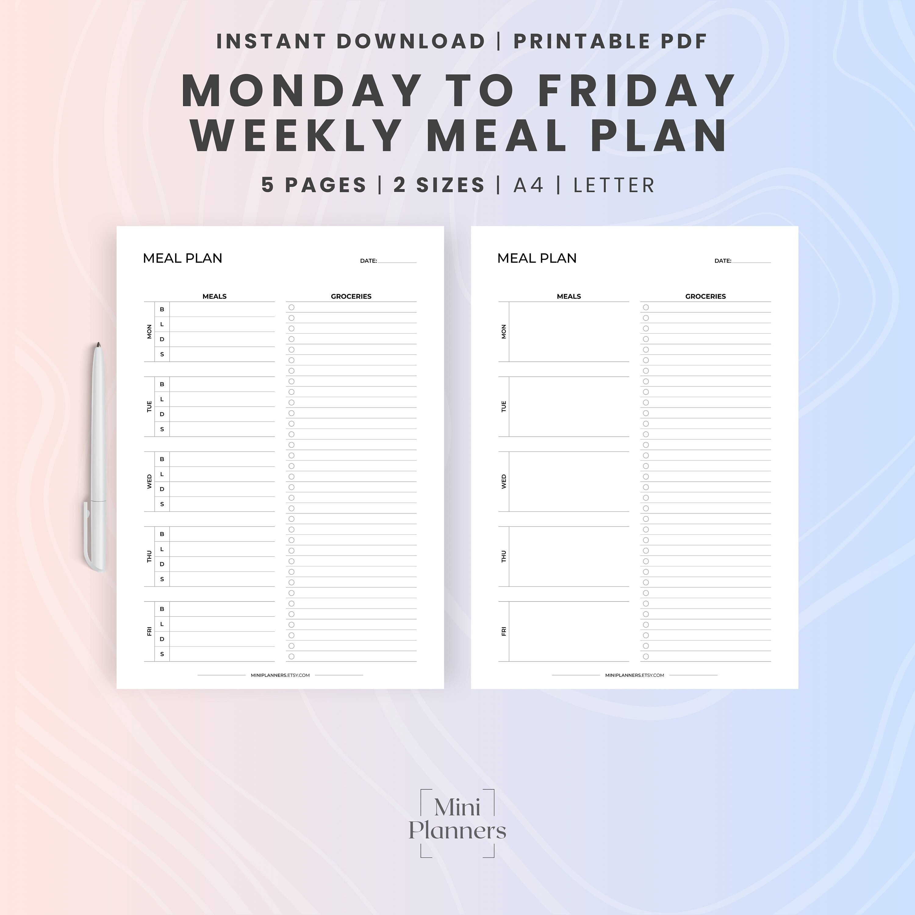 Monday to Friday Meal Plan With Grocery List, Daily and Weekly ...