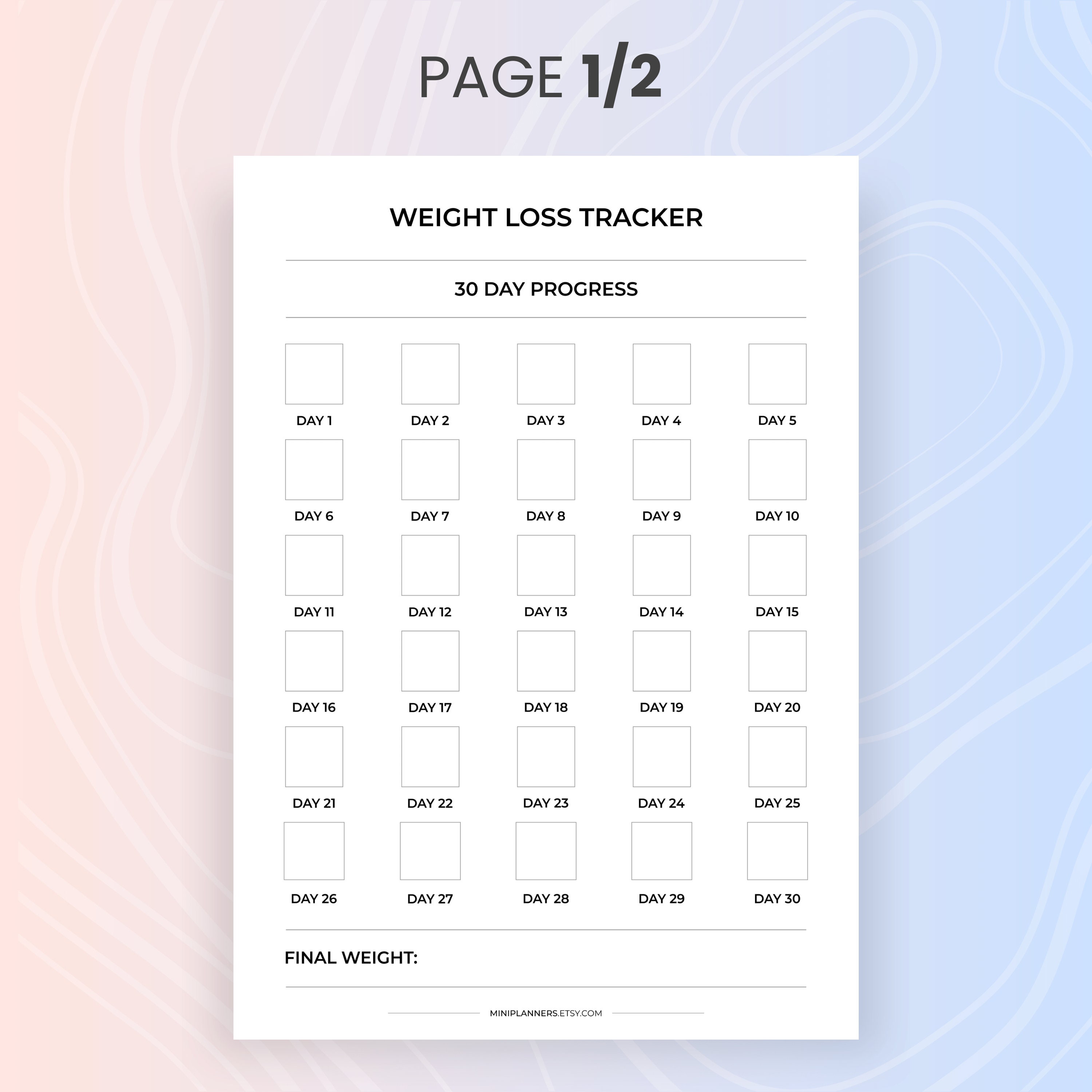 Weight Loss Tracker, Printable 30 Day Weight Loss Challenge, Weightloss ...