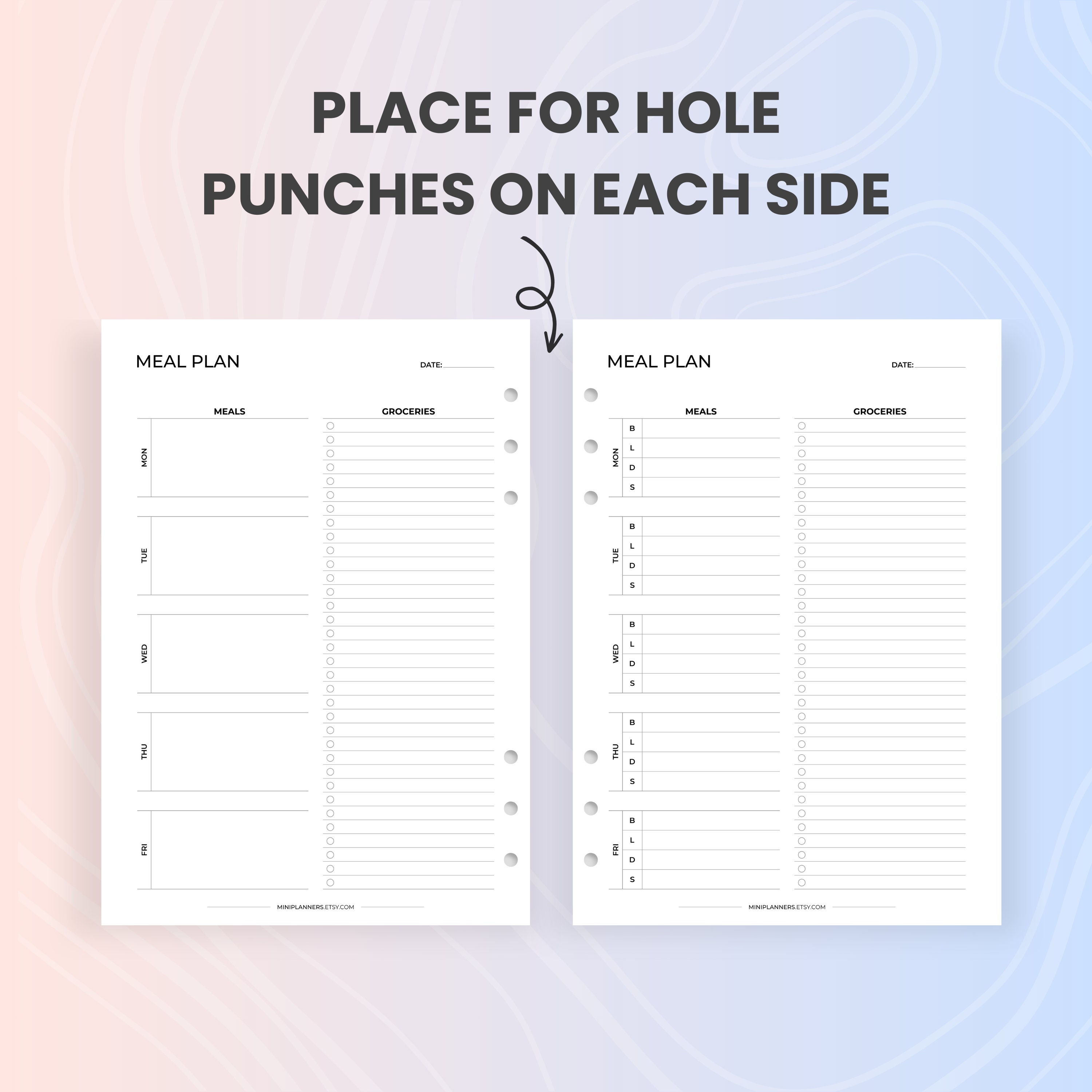 Weekly Meal Plan Printable: Monday to Friday Diet Planner (PDF) - Etsy