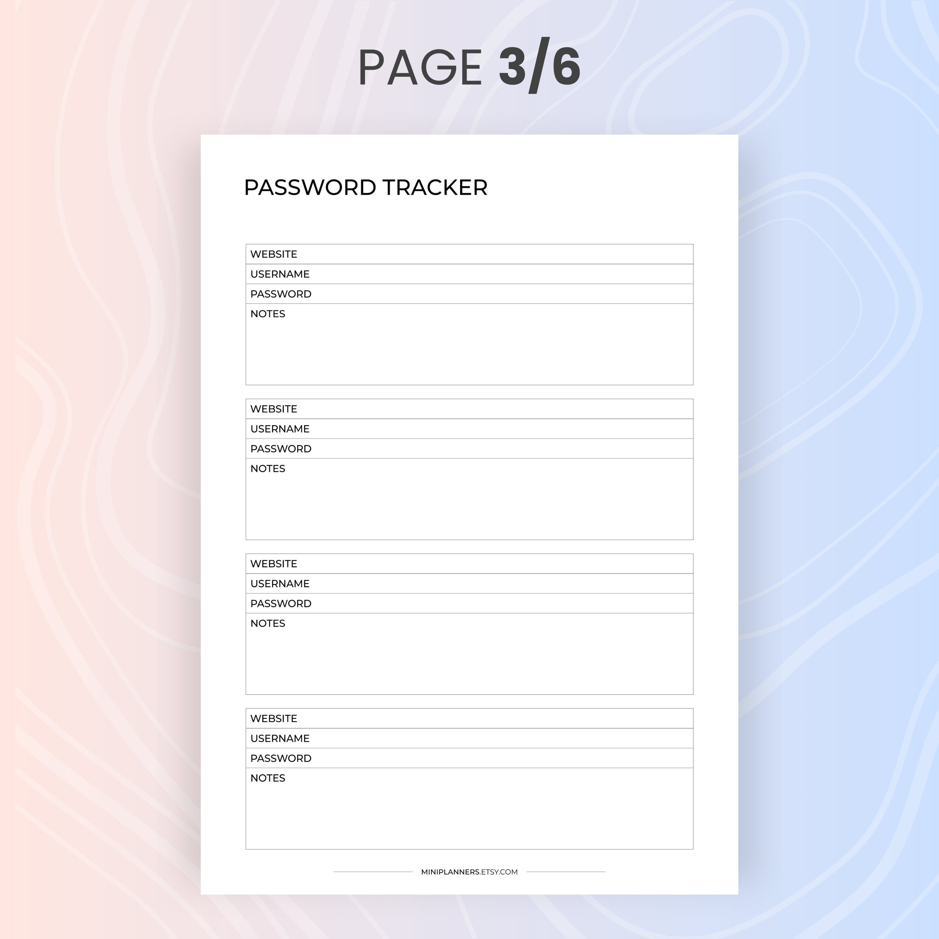 Password Tracker Printable Template Alphabetical Order - Etsy
