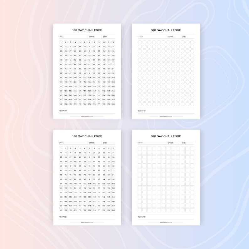 Printable 180 Day Challenge Template With Rewards, Fitness Challenge ...