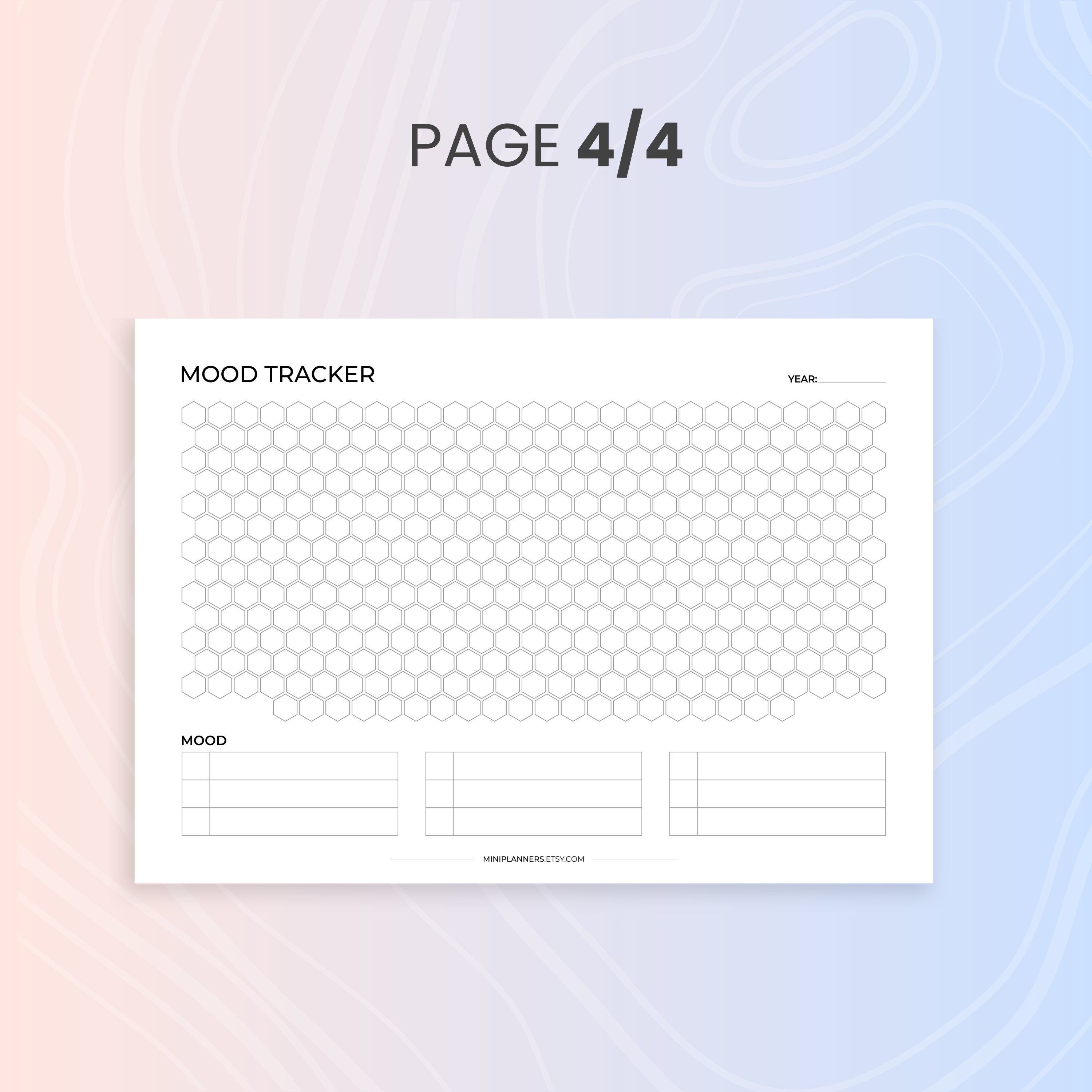 Yearly Simple Mood Tracker Printable Template, Honeycomb Mood Chart ...