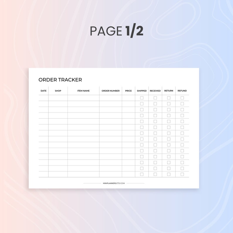 Printable Order Tracker Template: Online Shopping, Shipping (PDF) - Etsy