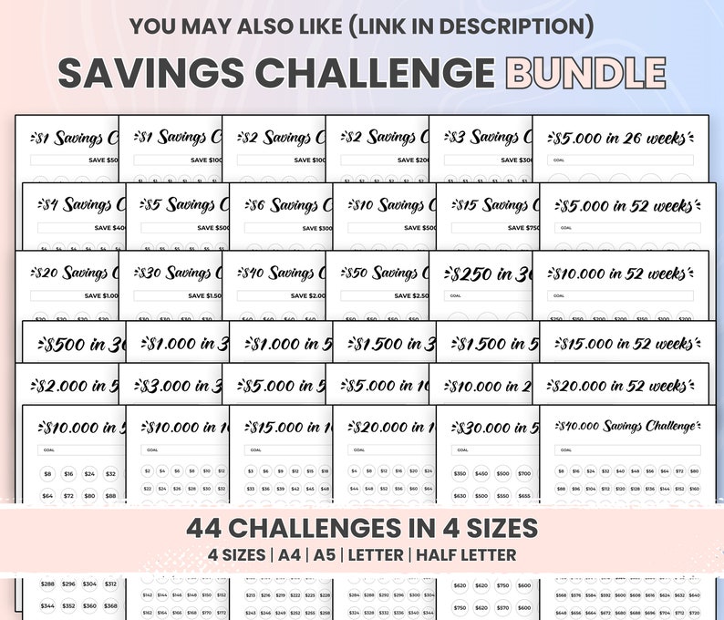 5000 in 50 Days, 5k Savings Challenge, 5000 Savings Challenge, 5.000 Dollars Money Goal, 50 ...