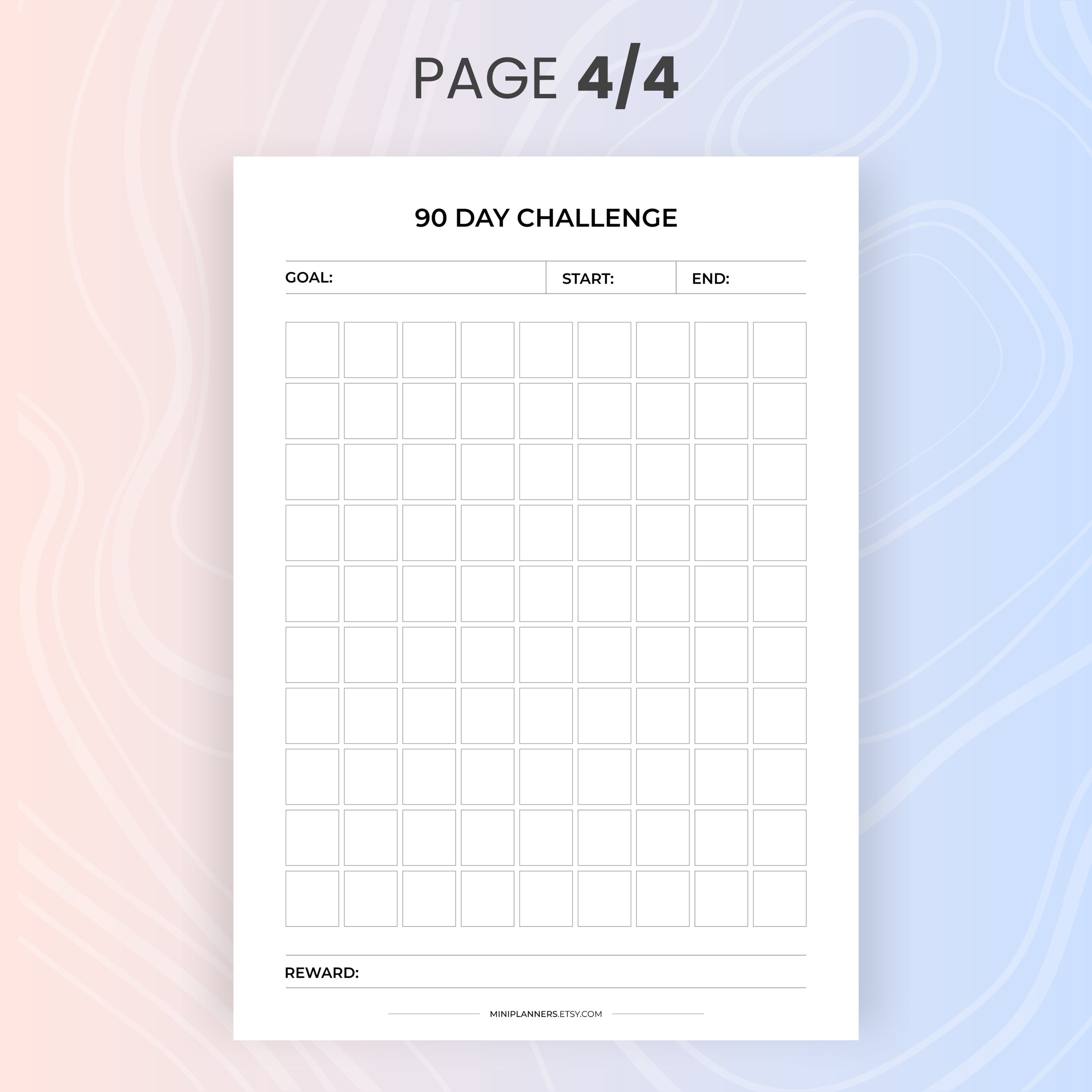 Universal 90 Day Challenge Printable Template With Rewards - Etsy