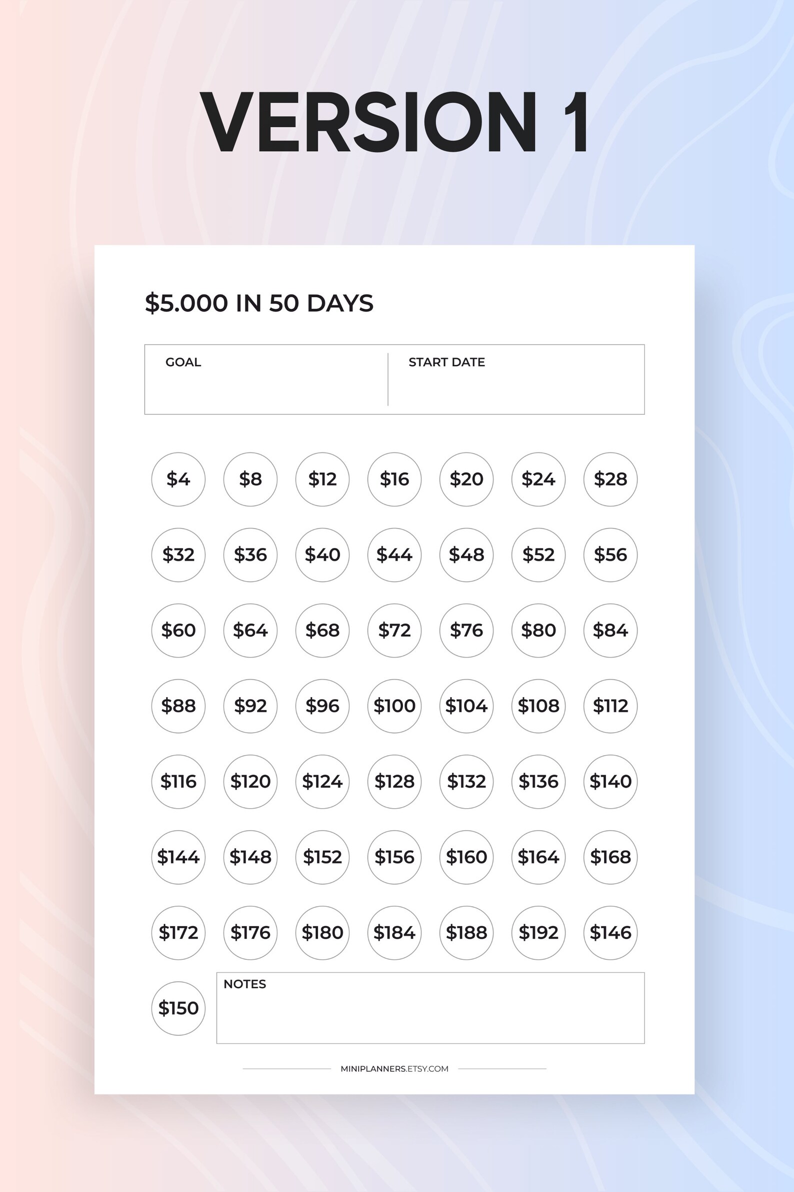 5000 in 50 Days, 5k Savings Challenge, 5000 Savings Challenge, 5.000 ...